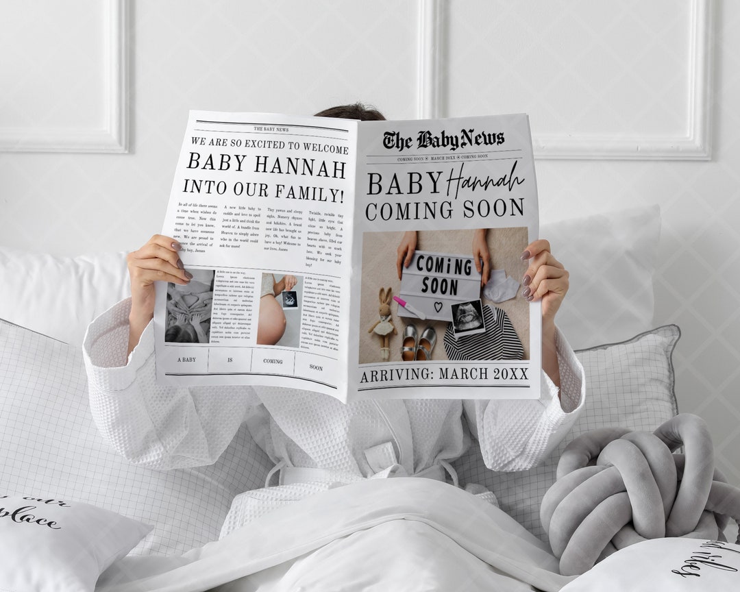 Newspaper Pregnancy Announcement, Baby Arriving Reveal in Digital ...