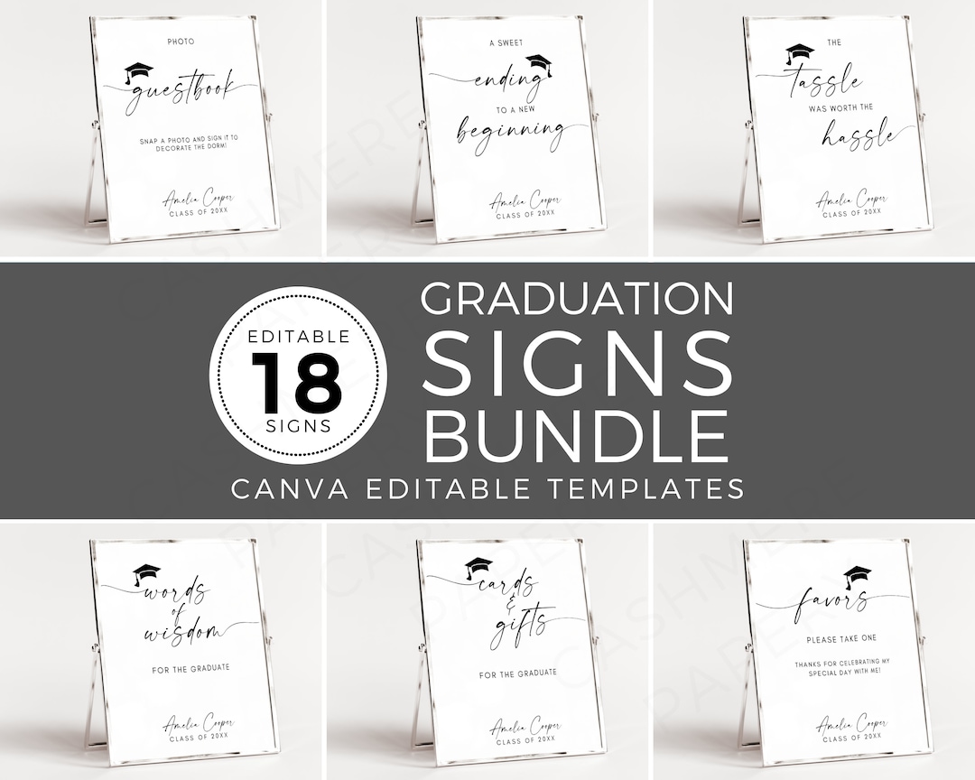 Graduation Party Signs CANVA Template Bundle, Graduation Party Sign ...