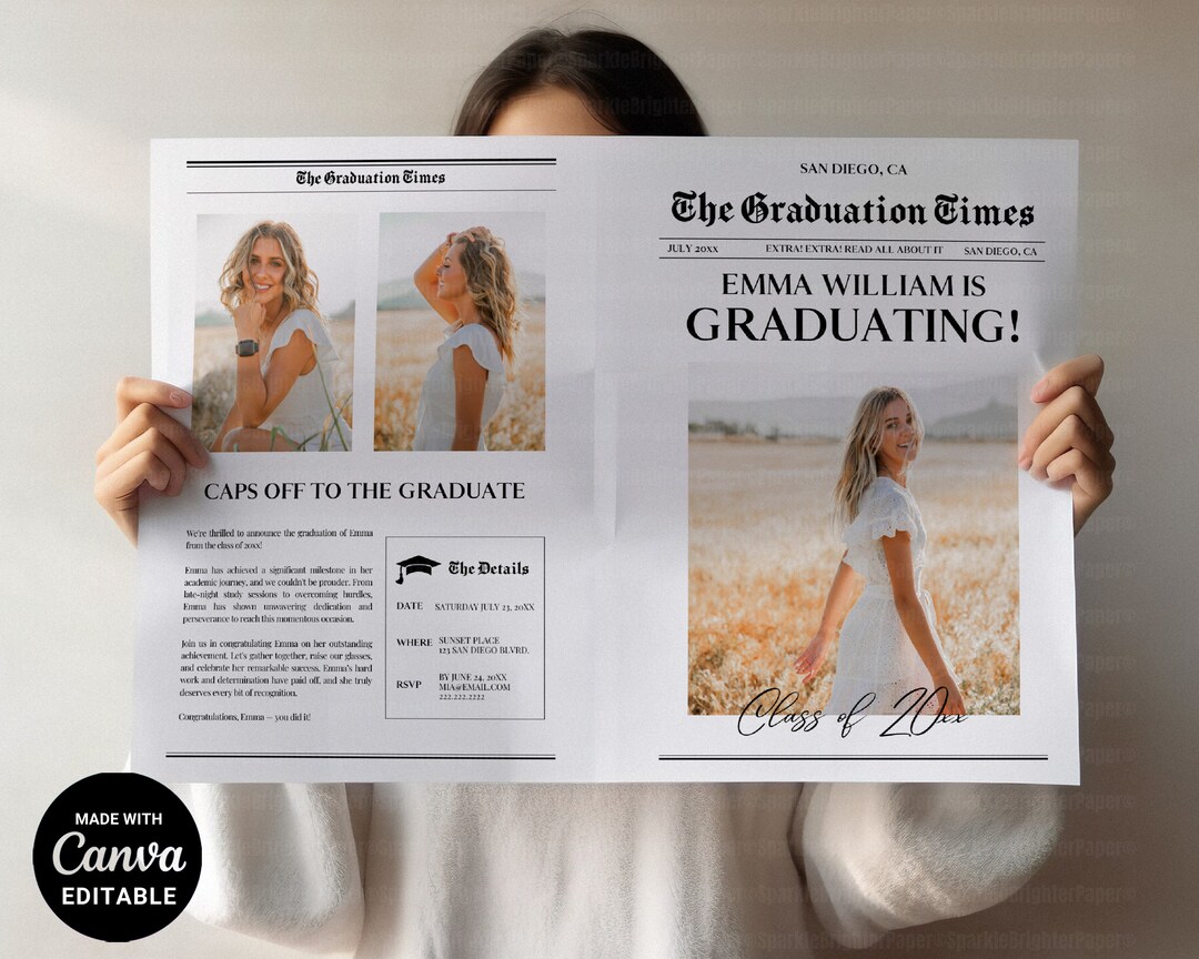 Newspaper Graduation Invitation 2024, Graduation Announcement, College ...