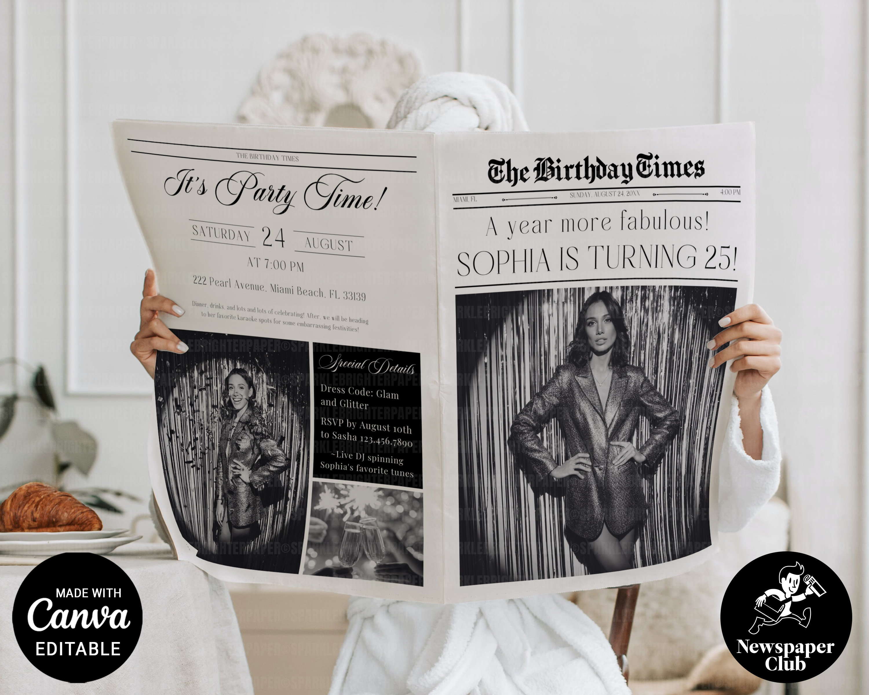Newspaper Template Poster, Custom Photo Birthday Infographic Invite ...