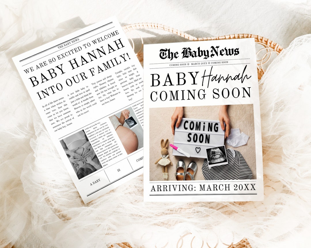 The Baby Times Newspaper Template, Baby Reveal Newspaper, Editable Baby ...
