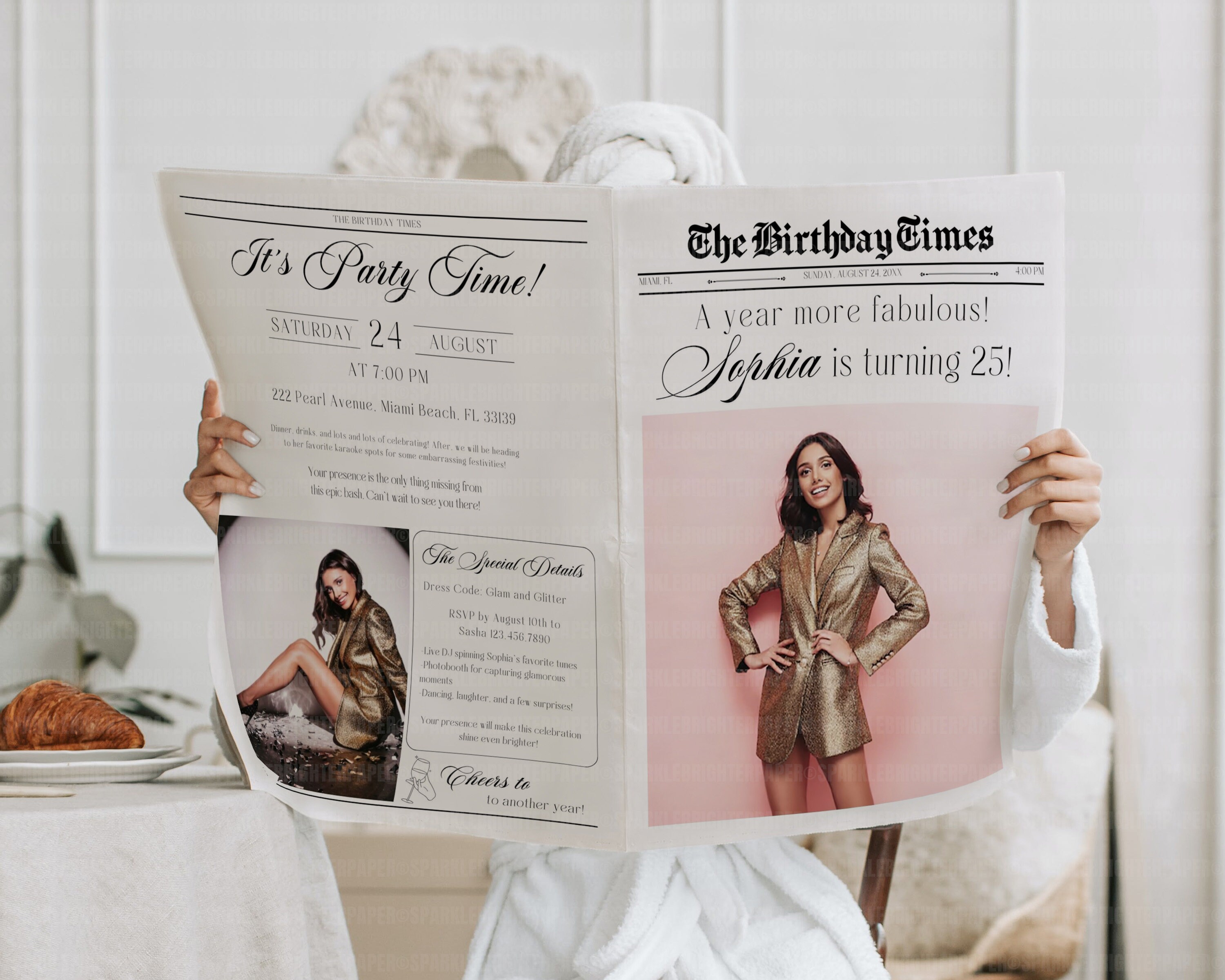 Fun Birthday Newspaper Invitation Template, 25th Birthday Party Invite ...