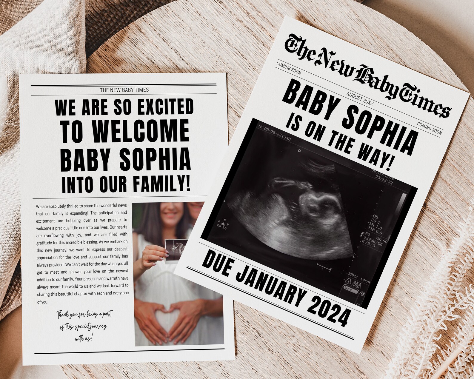 Newspaper Baby Reveal Instant Download, New Baby Announcement Baby is ...
