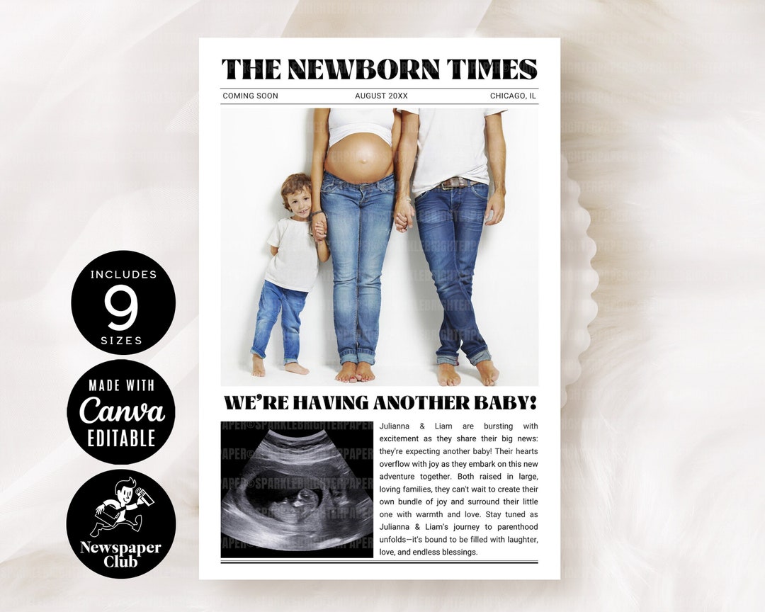 EDITABLE Pregnancy Reveal Newspaper Template, Funny Pregnancy ...