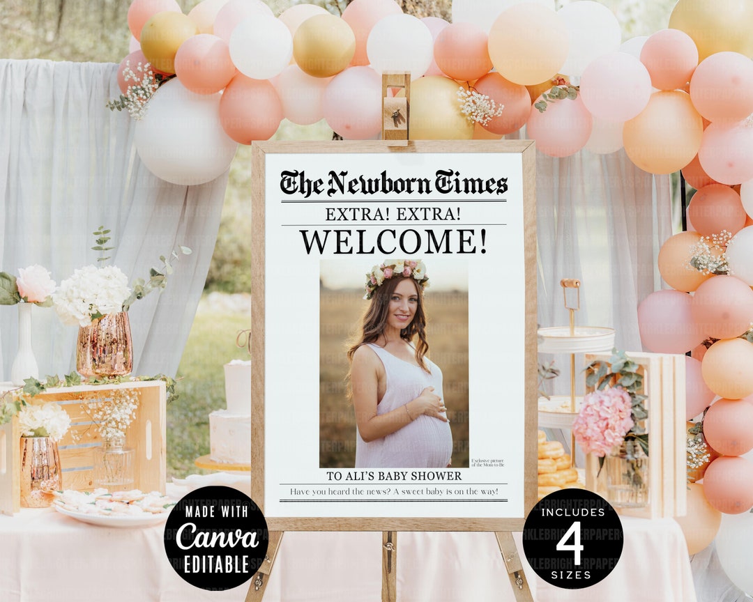 Welcome Baby Shower Sign With Picture, Custom Mom-to-be Photo Newspaper ...