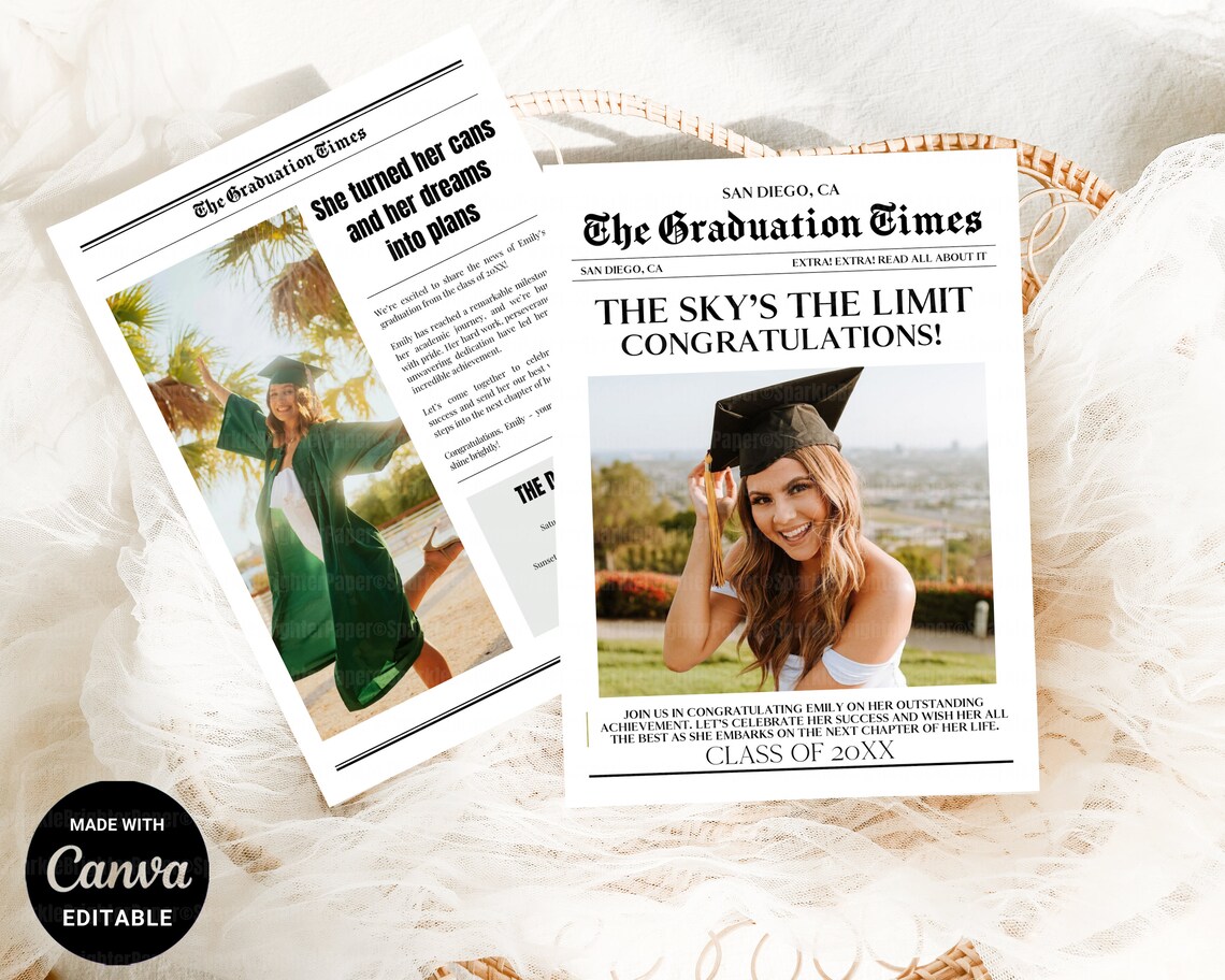 Printable Newspaper Grad Announcement Template, Digital Graduation ...