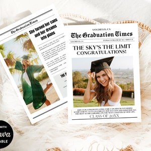 Printable Newspaper Grad Announcement Template, Digital Graduation ...