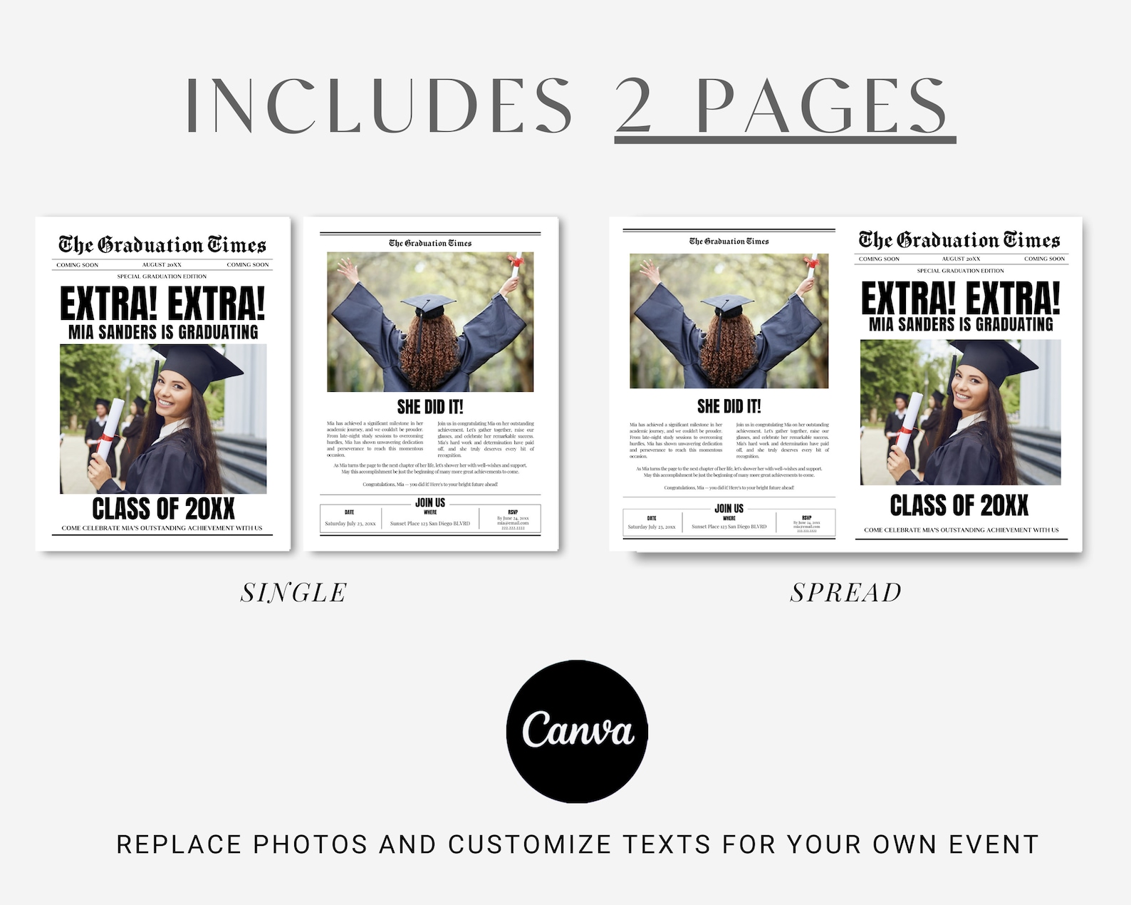 Editable 2 Pages Newspaper Graduation Party Template, Congratulations ...