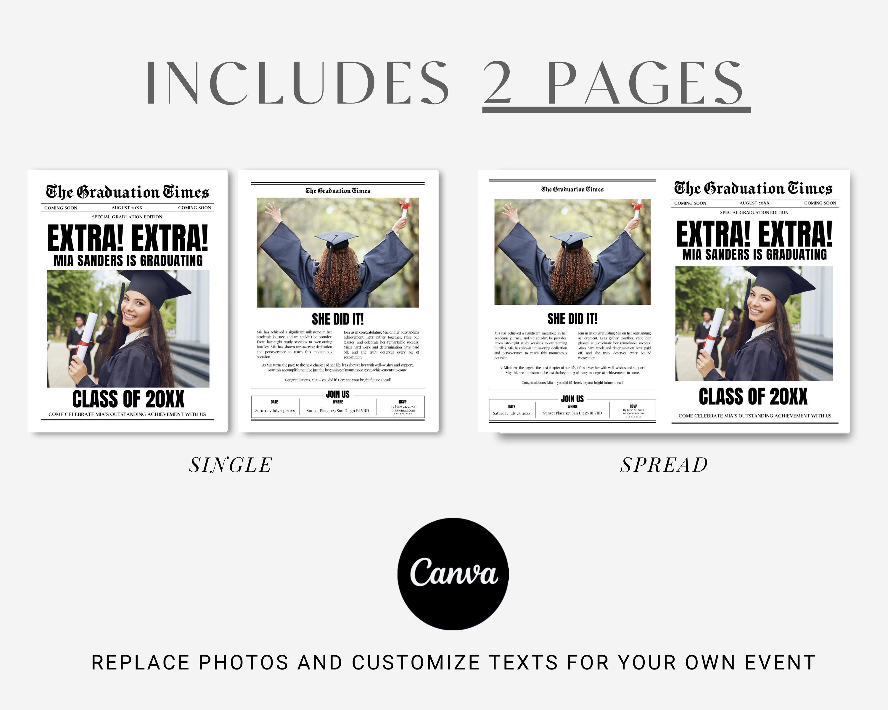 Editable 2 Pages Newspaper Graduation Party Template, Congratulations ...