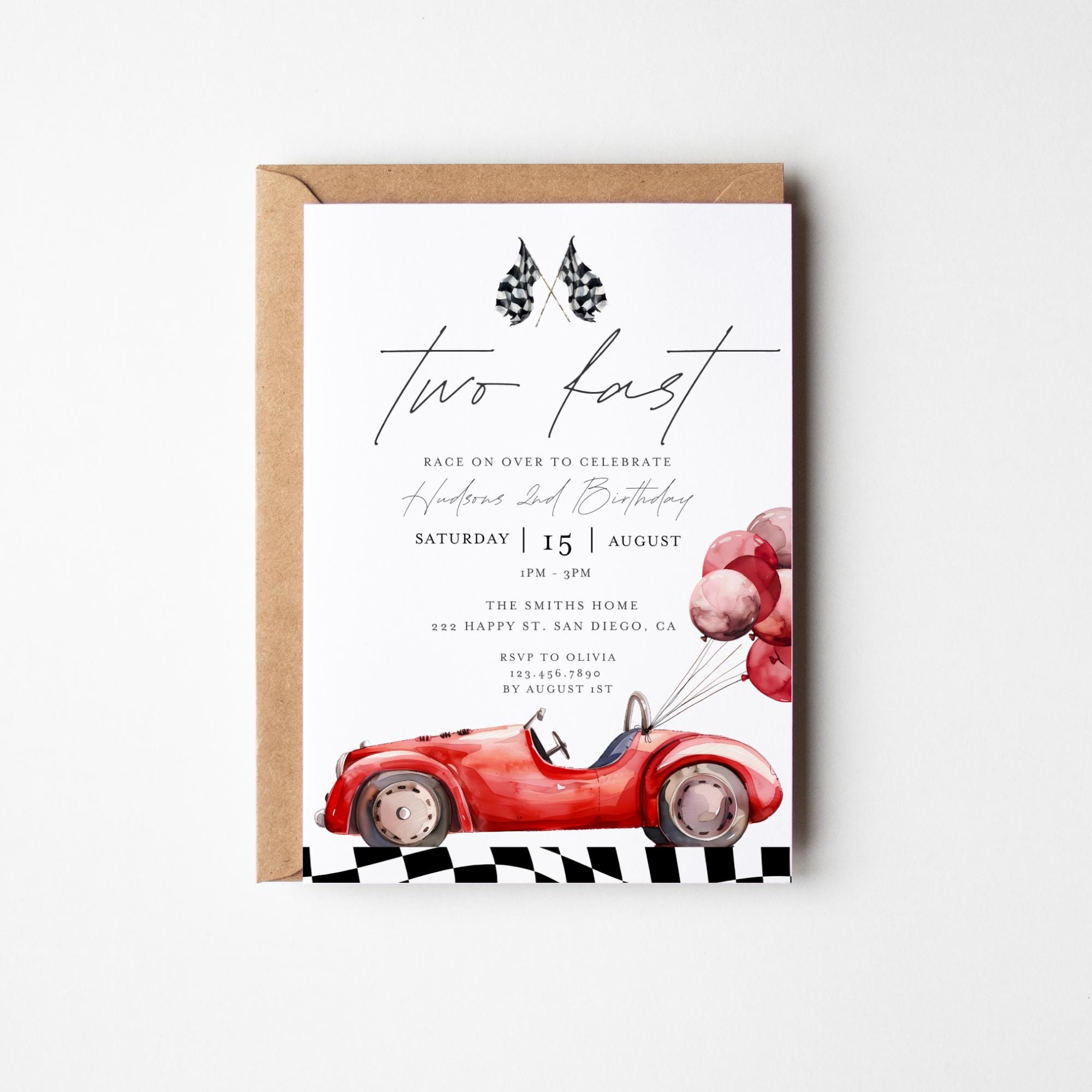 Growing up TWO FAST Racing Theme Cool 2nd Birthday Invitation, Two Fast ...