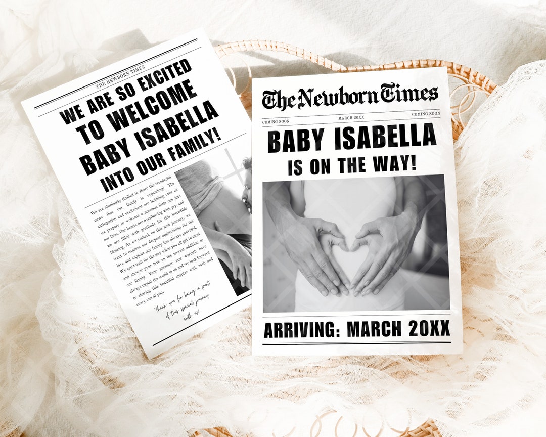 Baby Coming Soon Newspaper Announcement Template, Baby on the Way ...