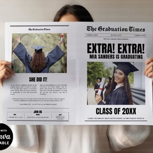 Custom Newspaper Grad Announcement Template, Editable Graduation ...