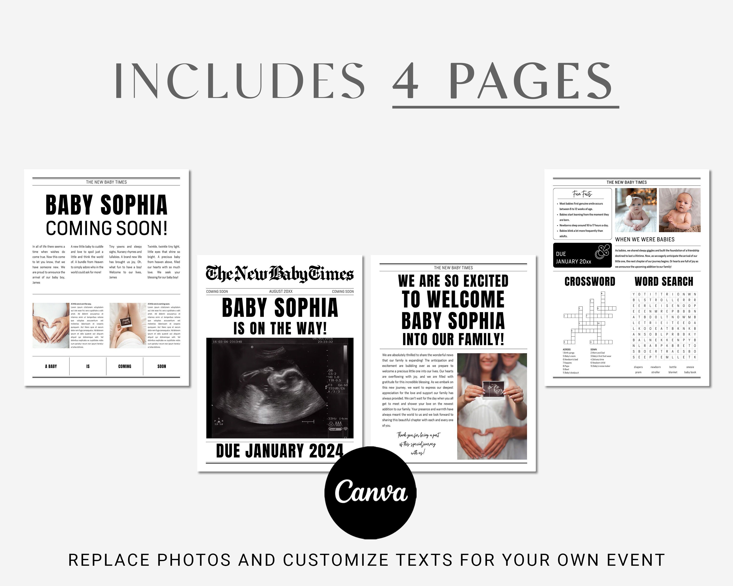 The New Baby Times Pregnancy Reveal Newspaper Template Printable W ...