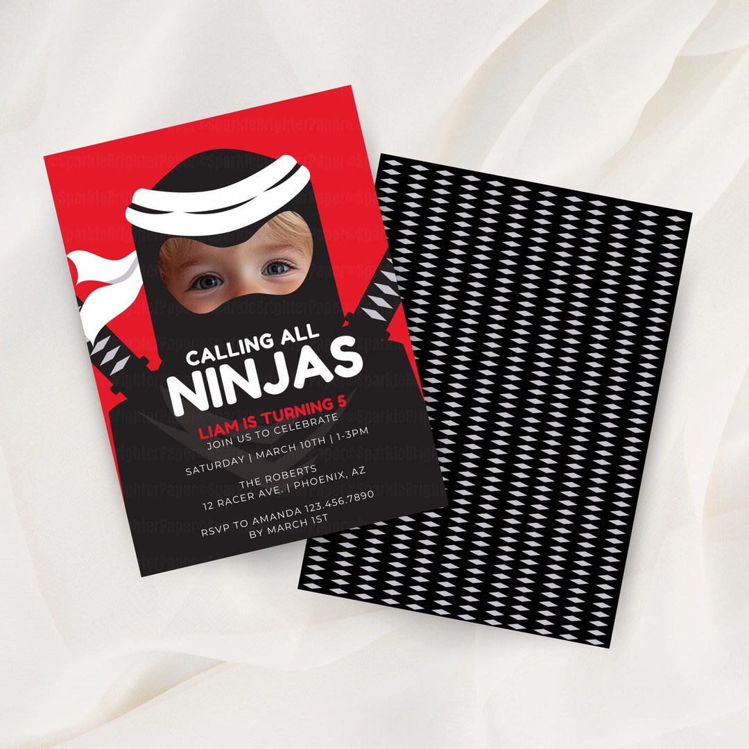 Ninja Kidz Party Invite With Photo, Boy Fun Birthday Party, Ninja ...