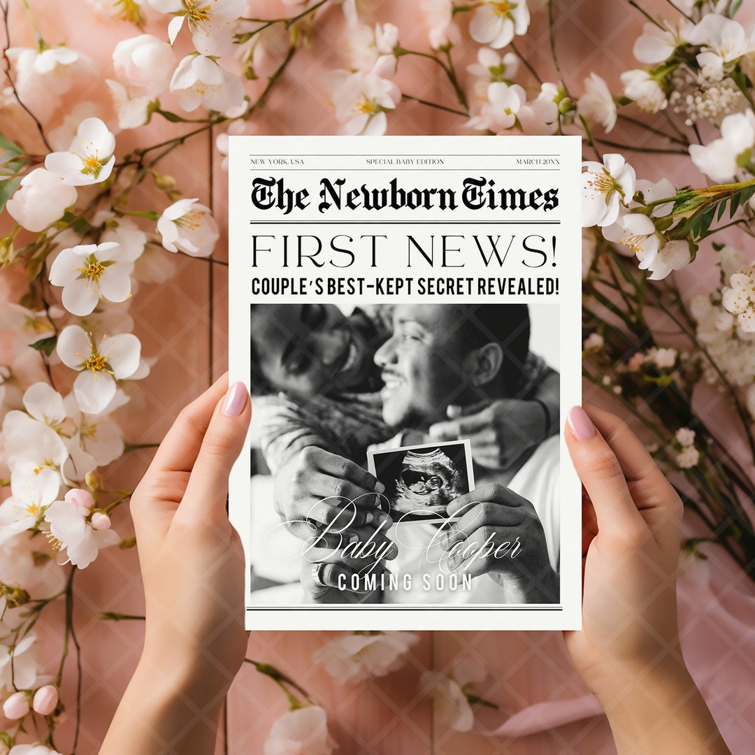 Vintage Newspaper Baby Reveal Canva Editable Template, Printable Press ...