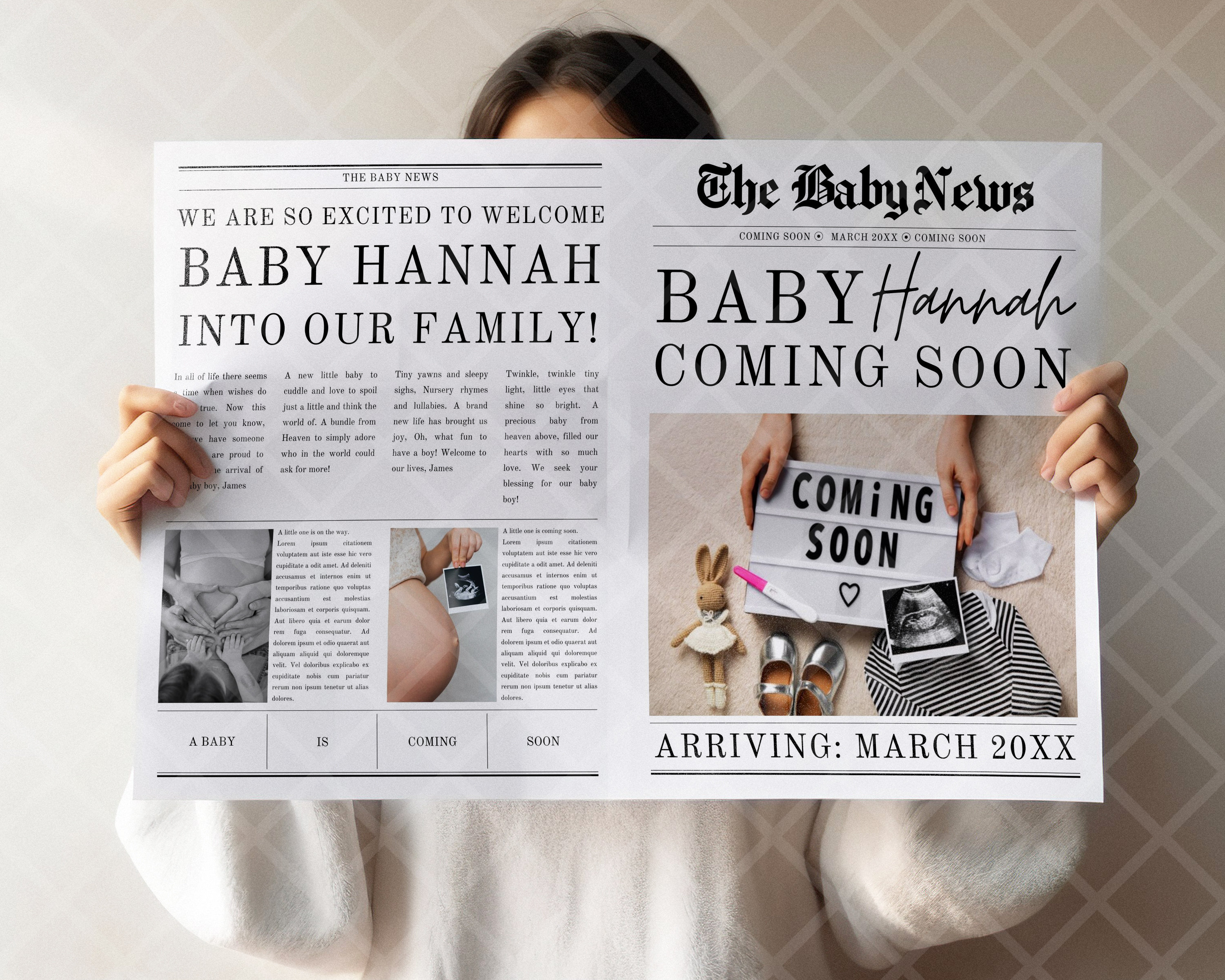 Baby Reveal Newspaper, Newspaper Baby Shower Invitation, Pregnancy ...