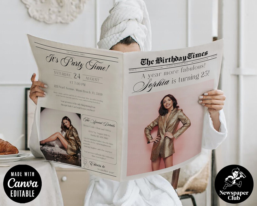 Newspaper Birthday Invitation, Let's Celebrate Bday News, Editable 25th ...