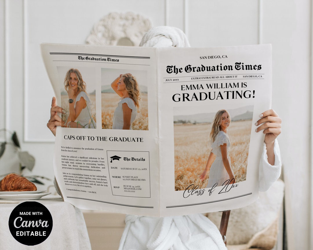 Editable Newspaper Graduation Announcement, Grad Party Invites ...