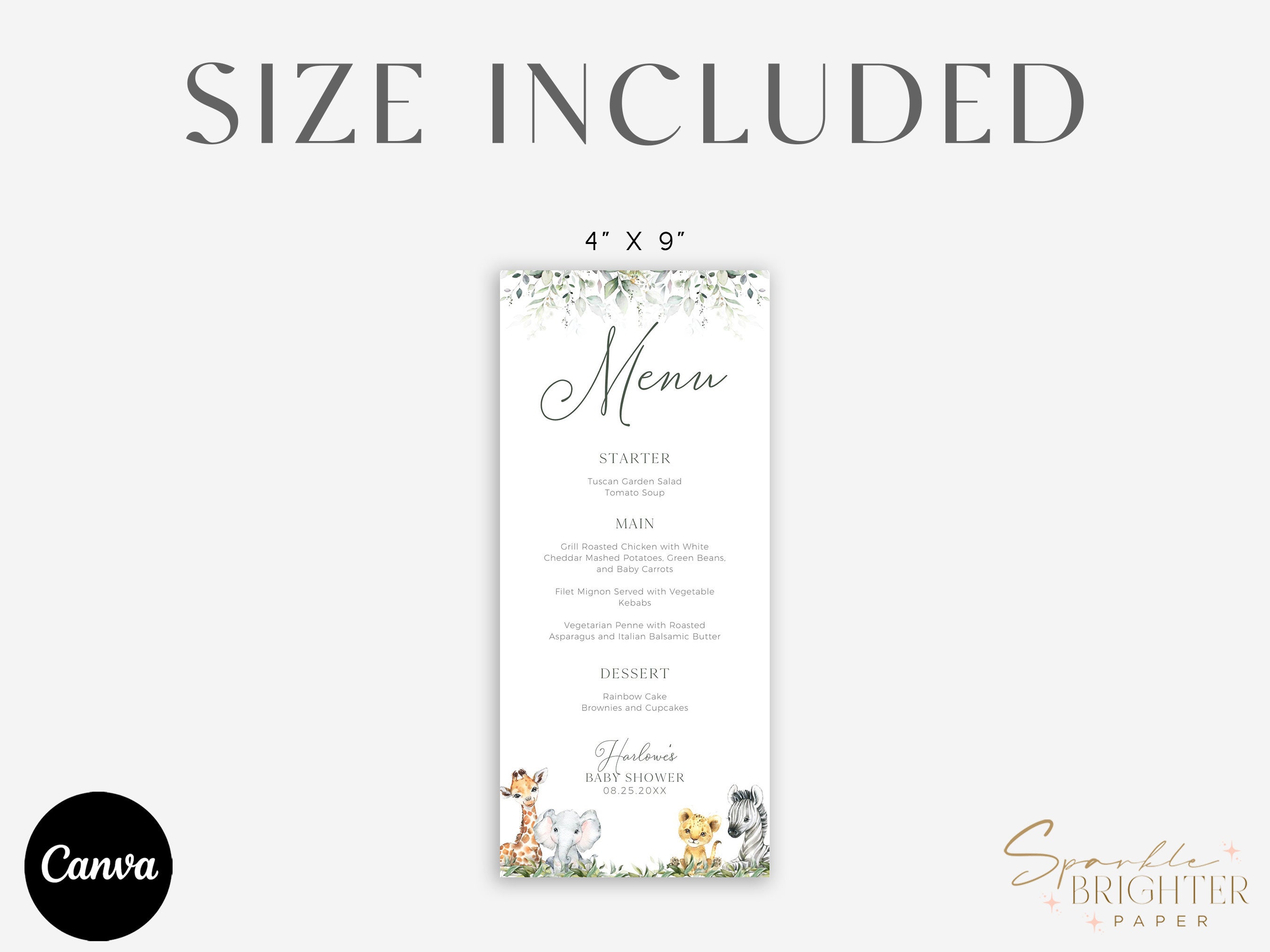 Safari Menu Template, Editable Food List Jungle Animals Baby Shower ...