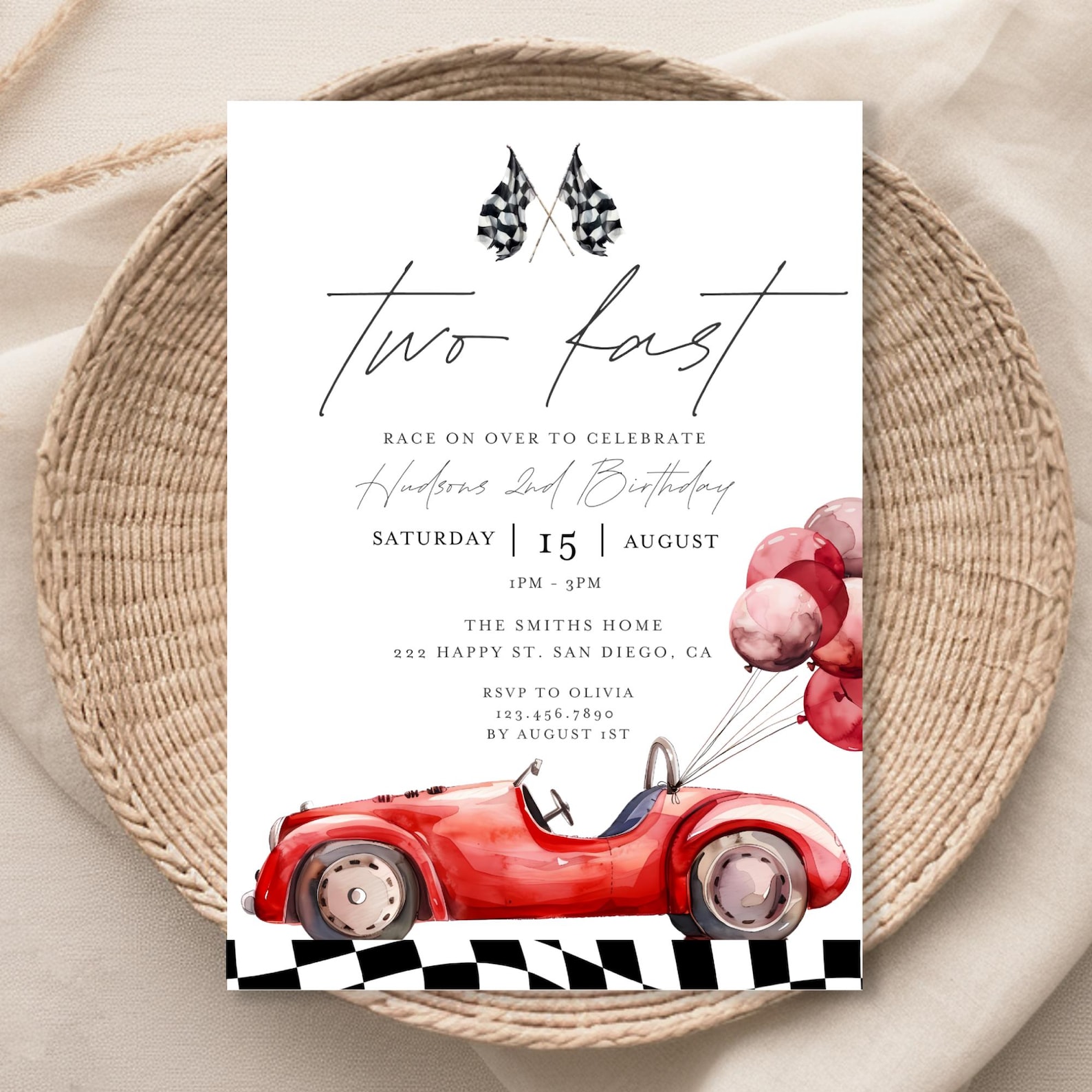 Growing up TWO FAST Racing Theme Cool 2nd Birthday Invitation, Two Fast ...
