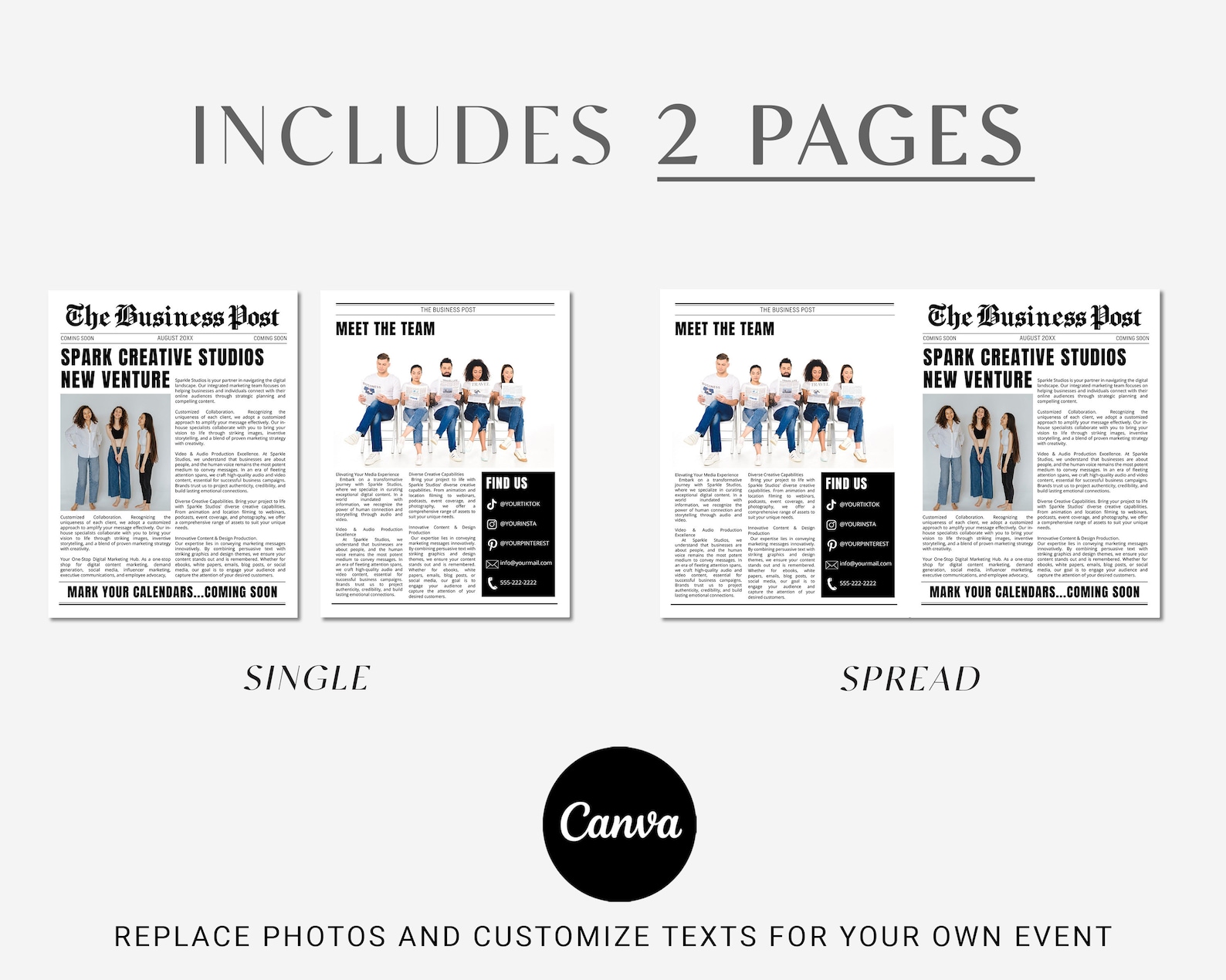Canva Business Newspaper Template, Marketing Brand Announcement ...
