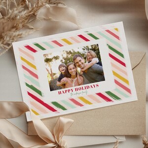 Colorful Stripes Holiday Photo Cards, Modern Layout Petite Holiday ...