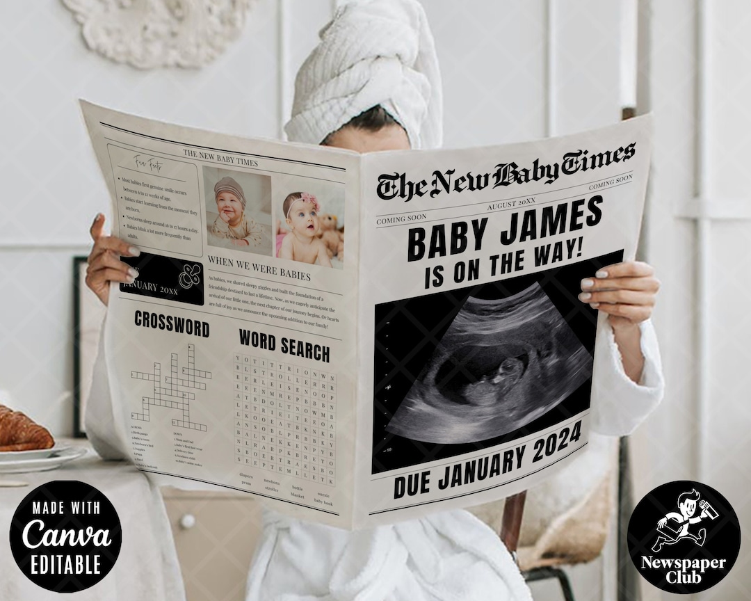 The Baby Times Newspaper, Editable Photos Baby Coming Soon Template, 4 ...