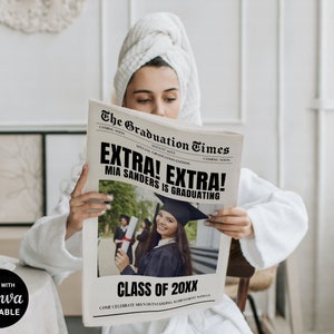 Custom Newspaper Grad Announcement Template, Editable Graduation ...