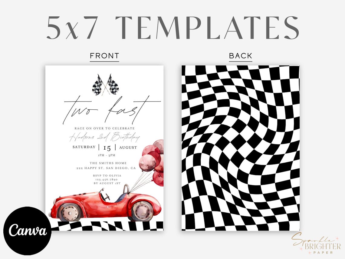 Growing up TWO FAST Racing Theme Cool 2nd Birthday Invitation, Two Fast ...