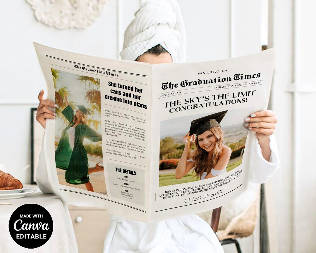 Custom Grad Invite Newspaper, Digital Download, Grad Announcement, Grad ...