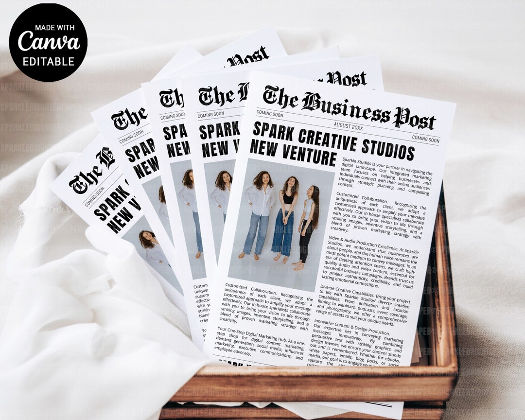 CANVA Business Newspaper Template, Printable New Business Opening ...