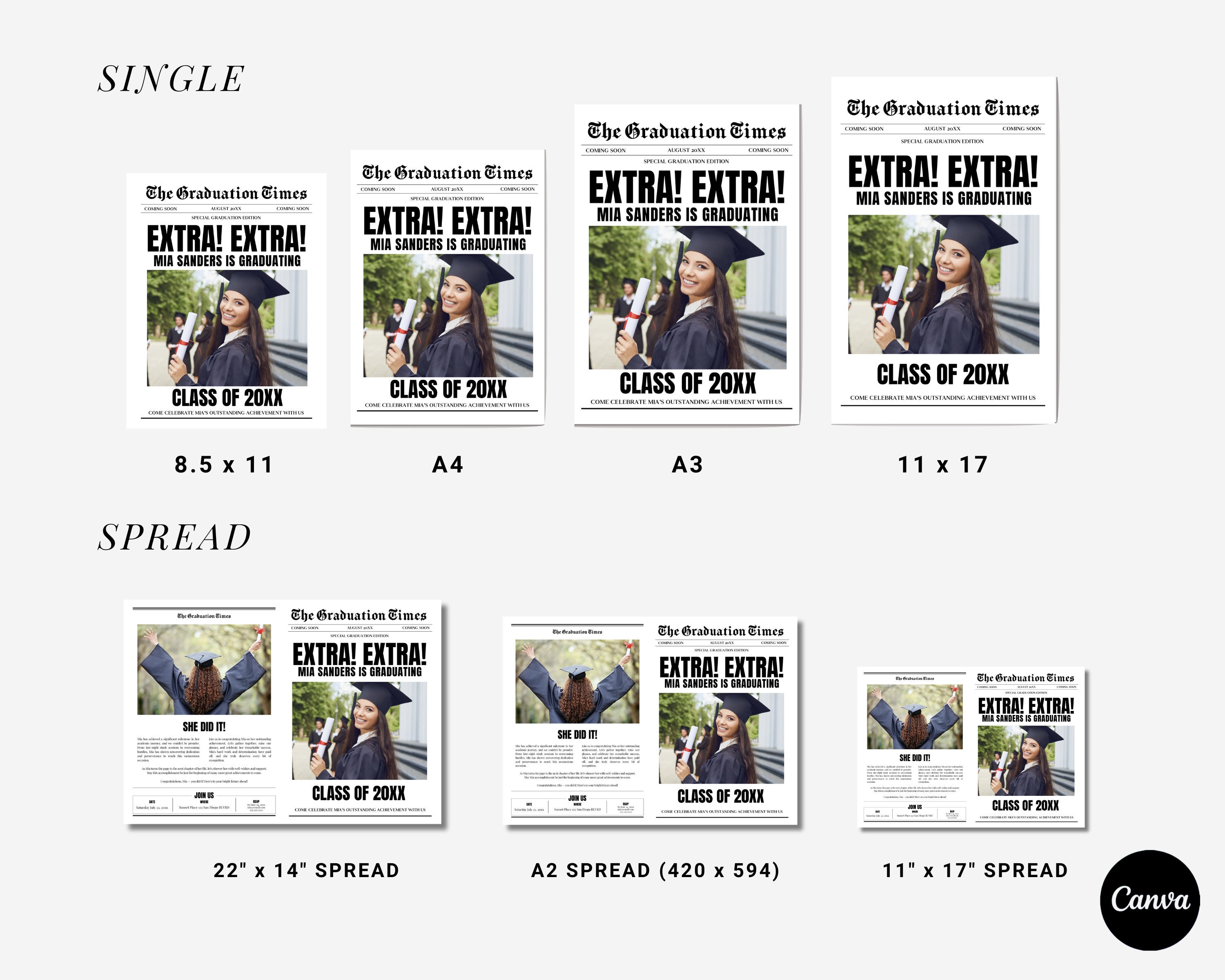 Graduation Newspaper Poster Template, Editable Newspaper Grad ...