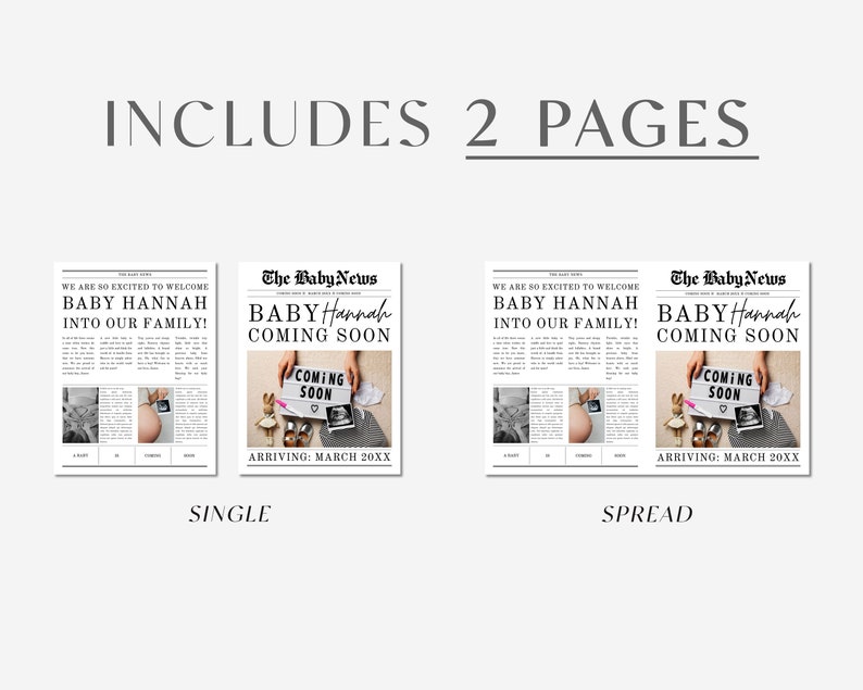 Newspaper Template Baby Coming Soon, Editable Baby Announcement ...