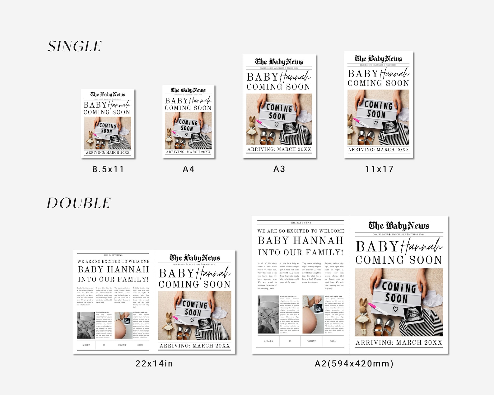 Newspaper Pregnancy Announcement, Baby Arriving Reveal in Digital ...