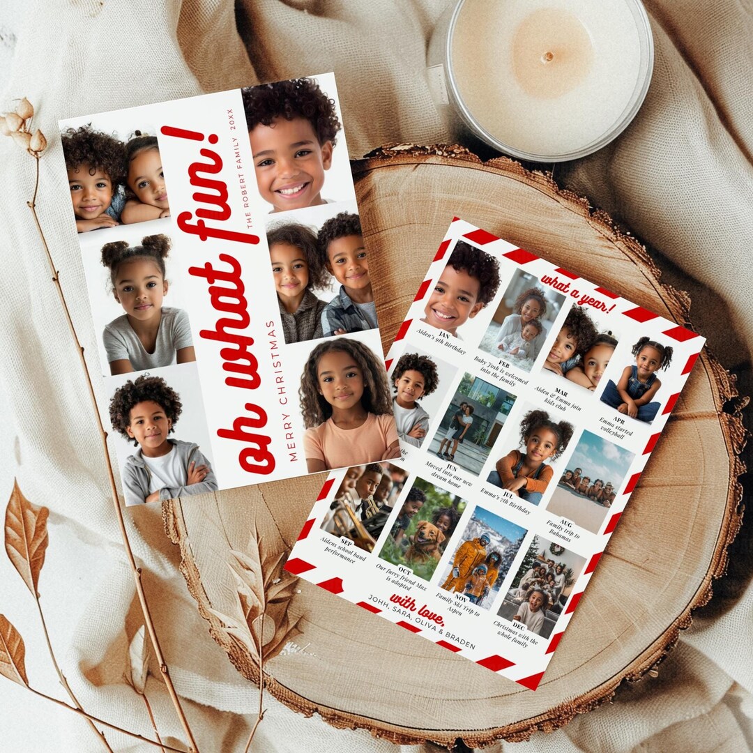 12 Photo Collage With Year in Review 2024 Holiday Card, Oh What Fun ...