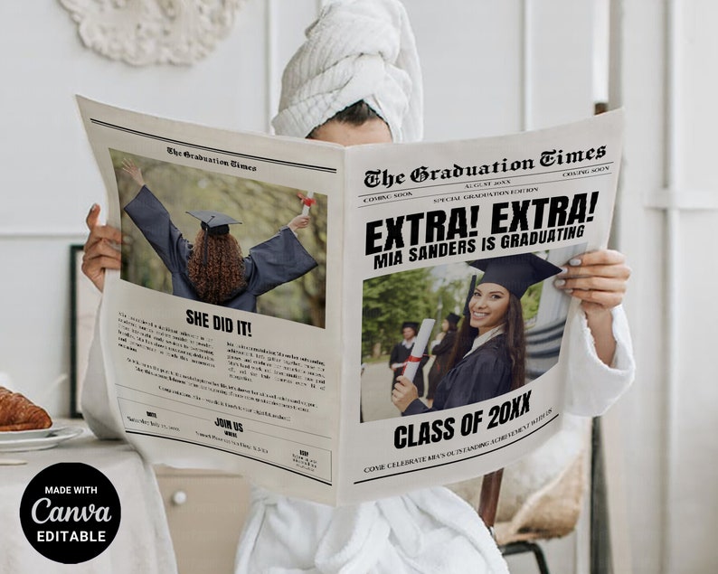 Graduation Newspaper Poster Template, Editable Newspaper Grad ...