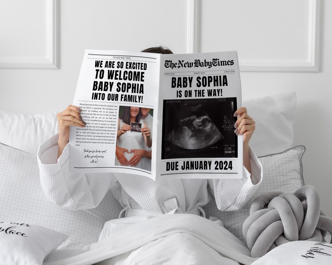 Newspaper Baby Reveal Instant Download, New Baby Announcement Baby is ...
