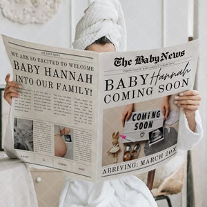 Newspaper Template Baby Coming Soon, Editable Baby Announcement ...