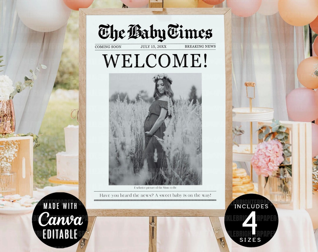 Newspaper Baby Shower Welcome Sign Template, Editable Welcome to the ...