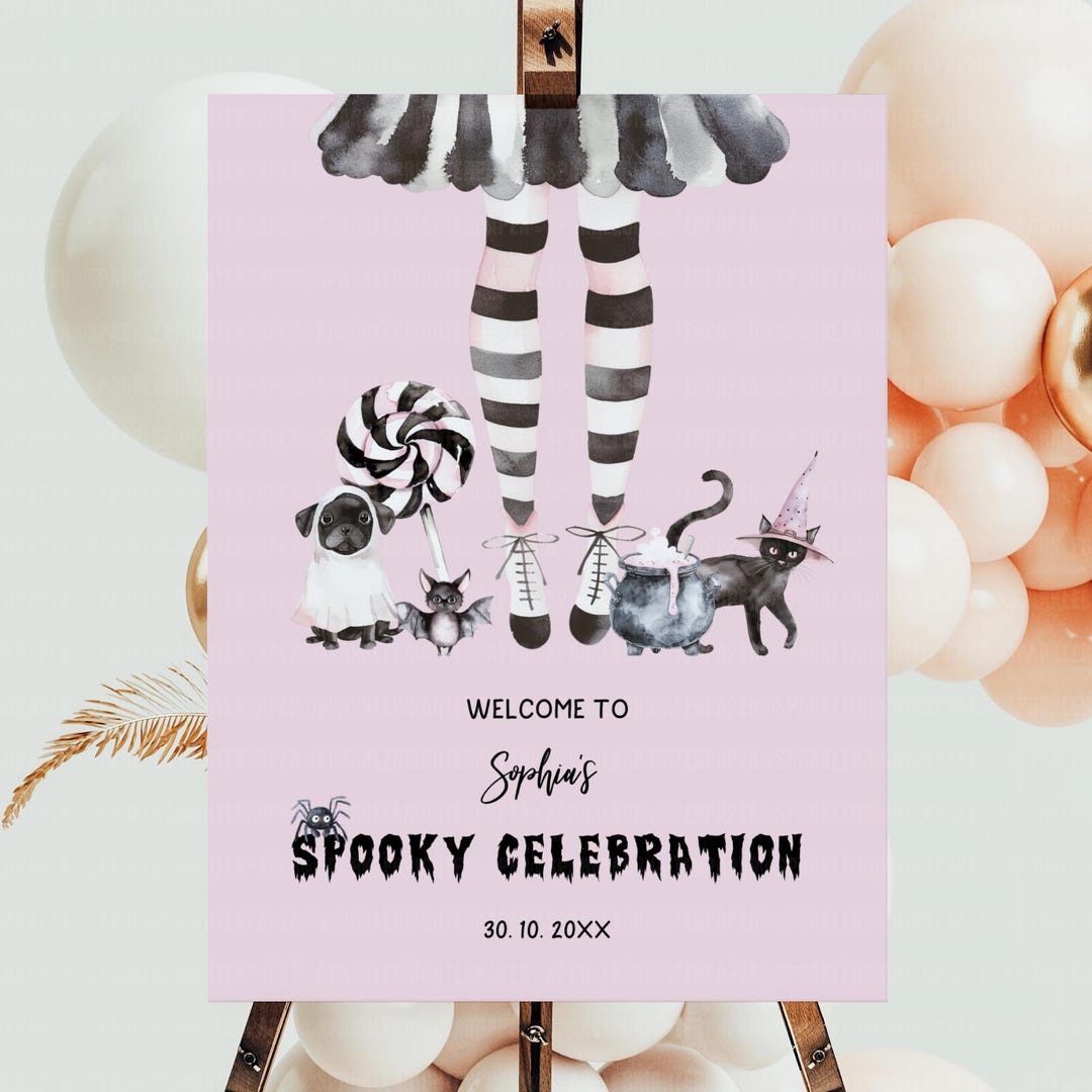 Spooky Celebration Welcome Sign, Cute Ghost Signage, Halloween Birthday ...