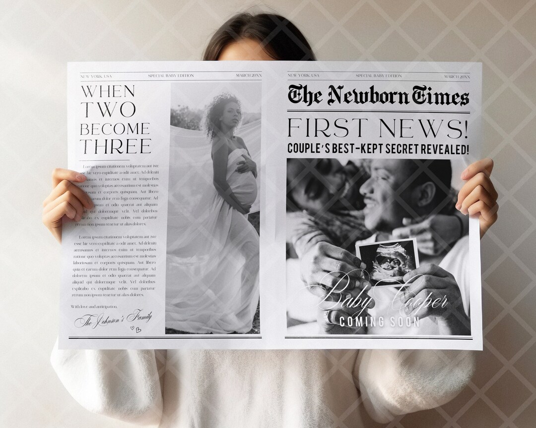 Newspaper Template Baby Announcement, Editable Baby Shower Invite ...