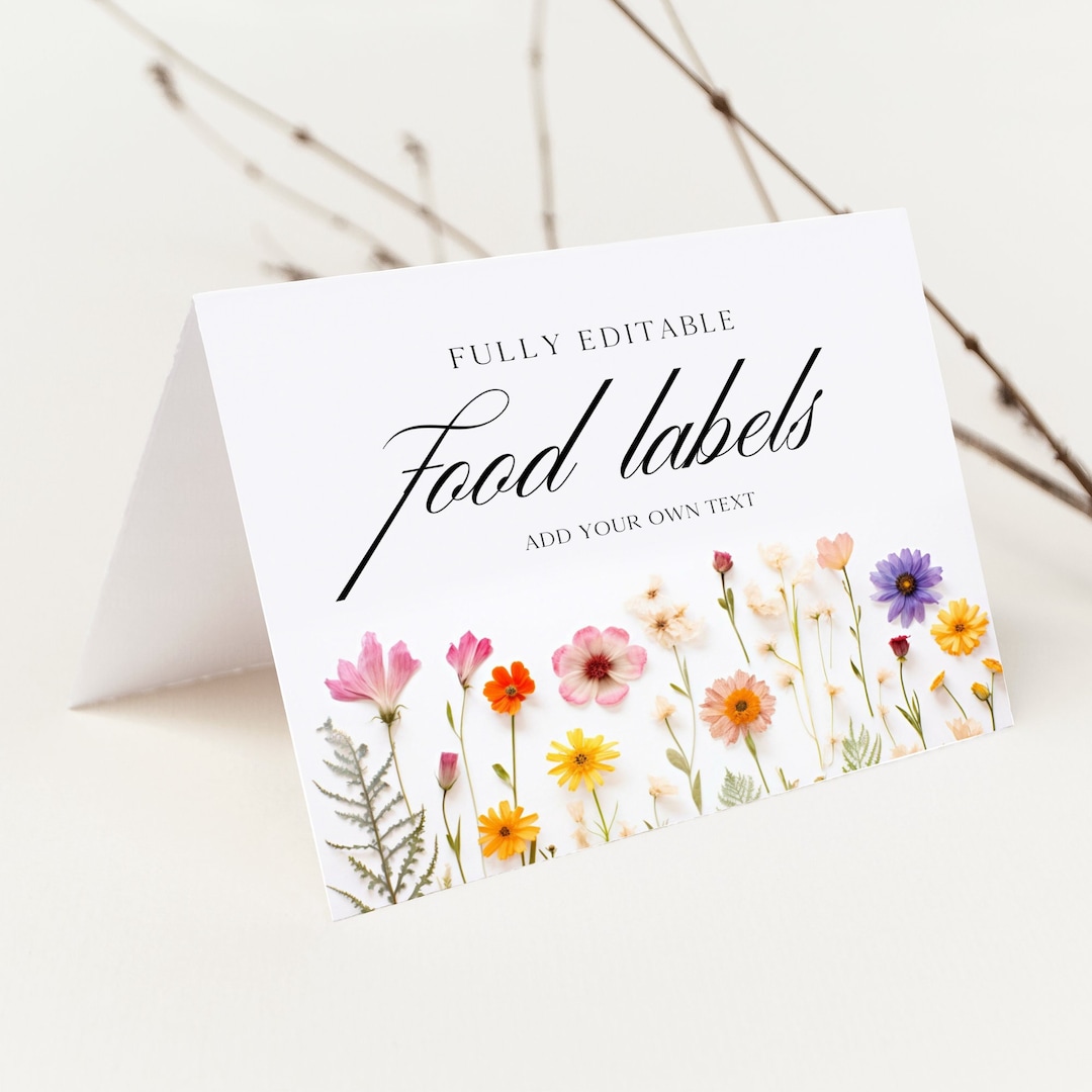 Wildflower Food Labels, Folded Tented Food Cards, Printable Food Tags ...