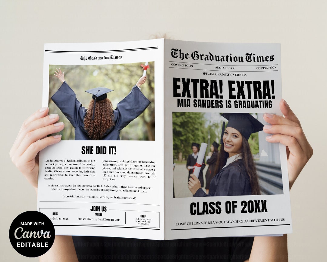 Graduation Invitation Newspaper Template, Editable Grad Party Invite ...