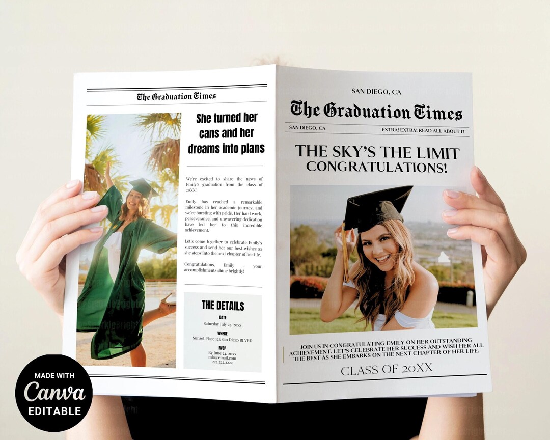Canva Graduation Newspaper Template, Editable Grad Party Newspaper ...