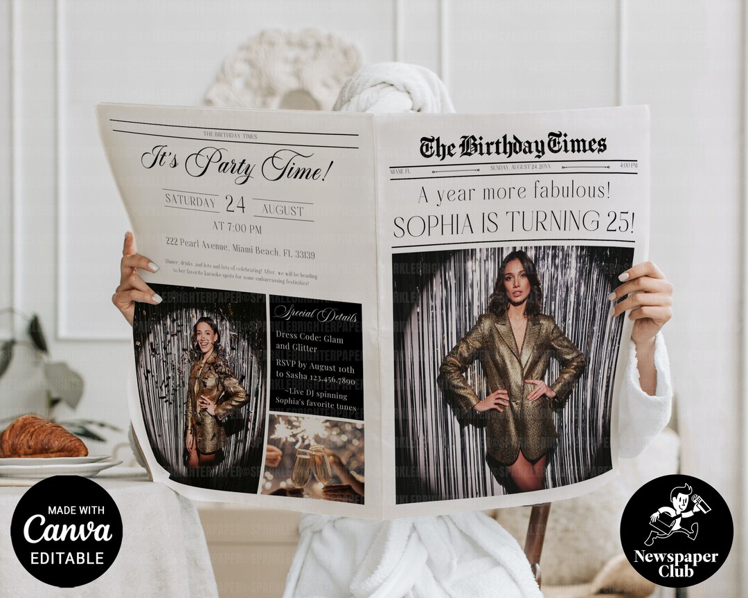 Canva Birthday Newspaper Template, Newspaper Birthday Announcement ...