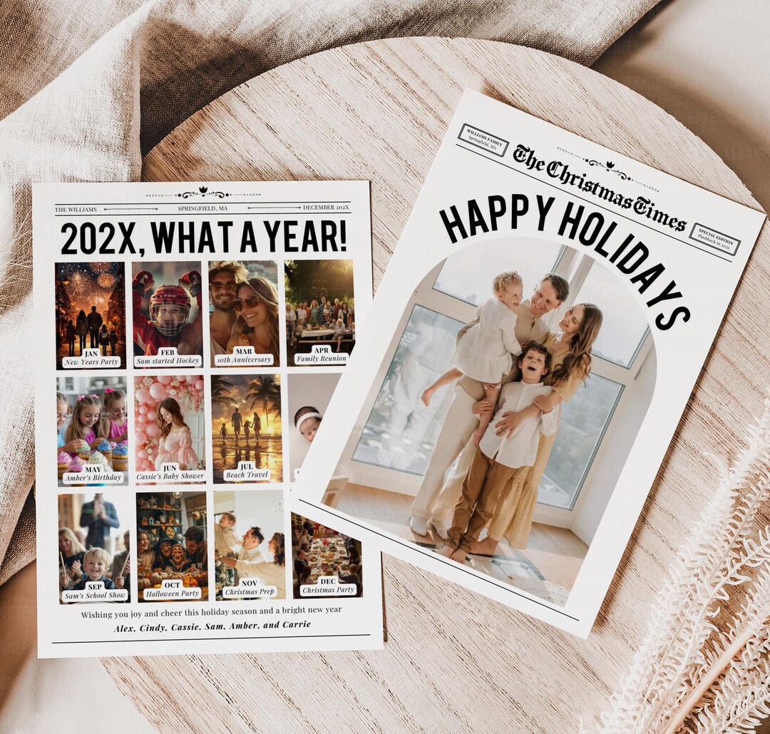 Christmas Family Photo Newsletter Collage, Newspaper Unique Fun What A ...