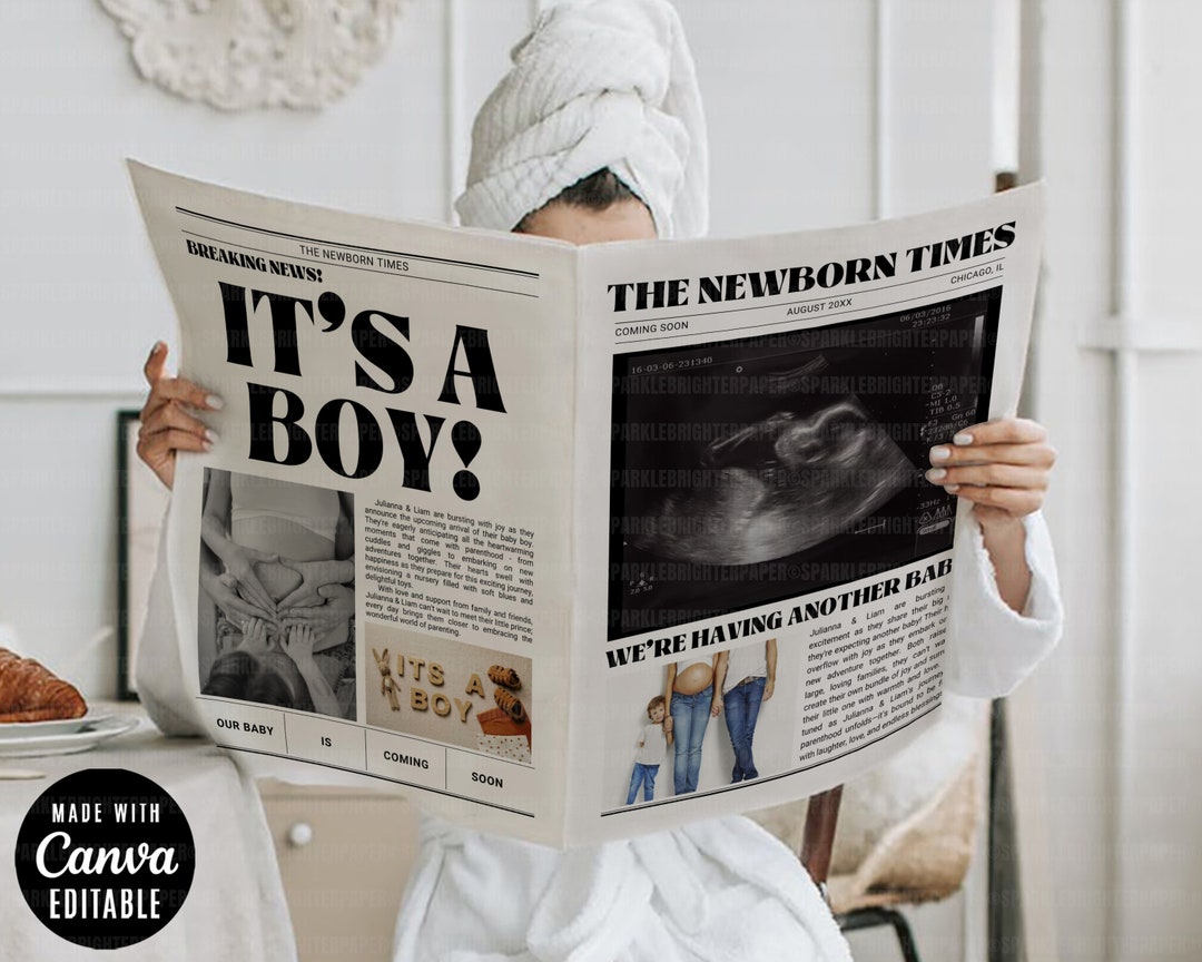 Large Newspaper Template in Canva, the Newborn Times Printable, Special ...