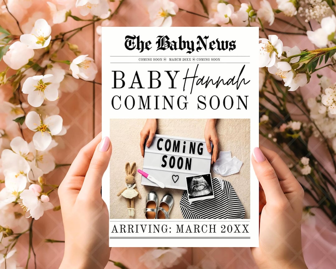 Baby Coming Soon Newspaper Template, Personalized New Baby Announcement ...