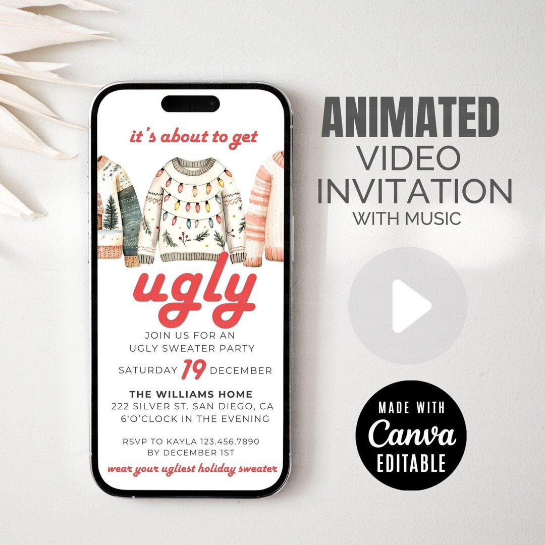 Ugly Sweater Party Invitation Digital Download, Animated Christmas ...
