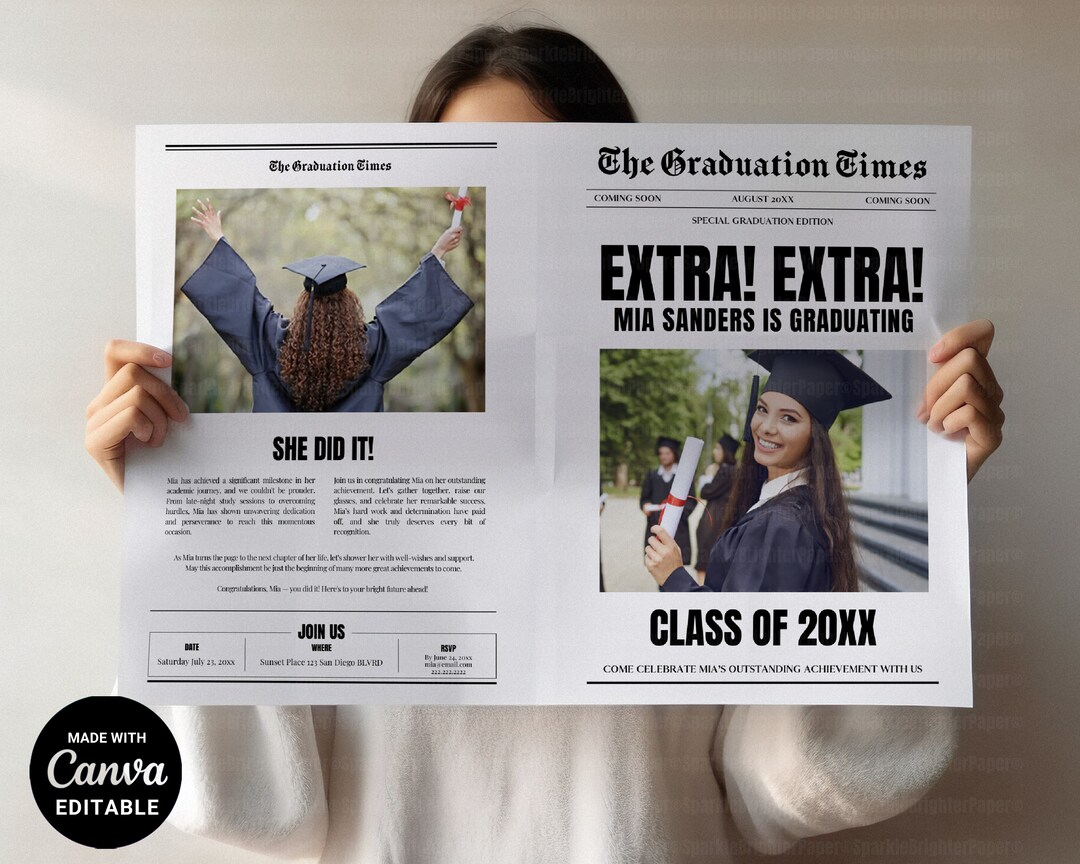 The Graduation Times Template, Editable Newspaper Graduation ...
